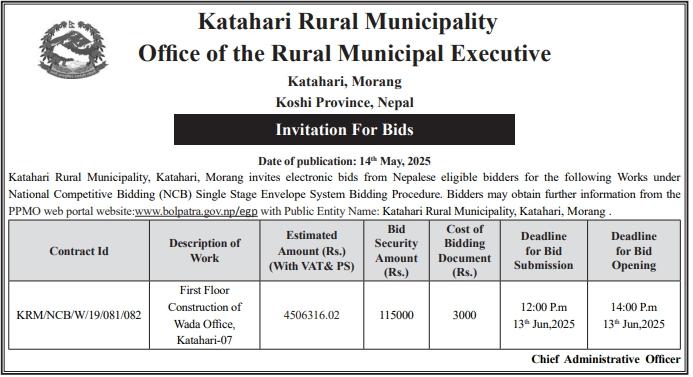 Invitation For Bids for First Floor Construction of Wada Office