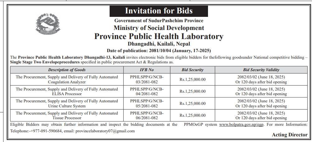 Invitation for Bids for the Procurement, Supply and Delivery of Fully ...