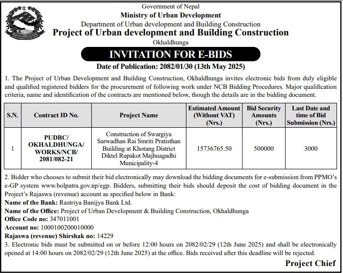 Invitation for e-Bids for Construction of Swargiya Sarwadhan Rai Smriti ...