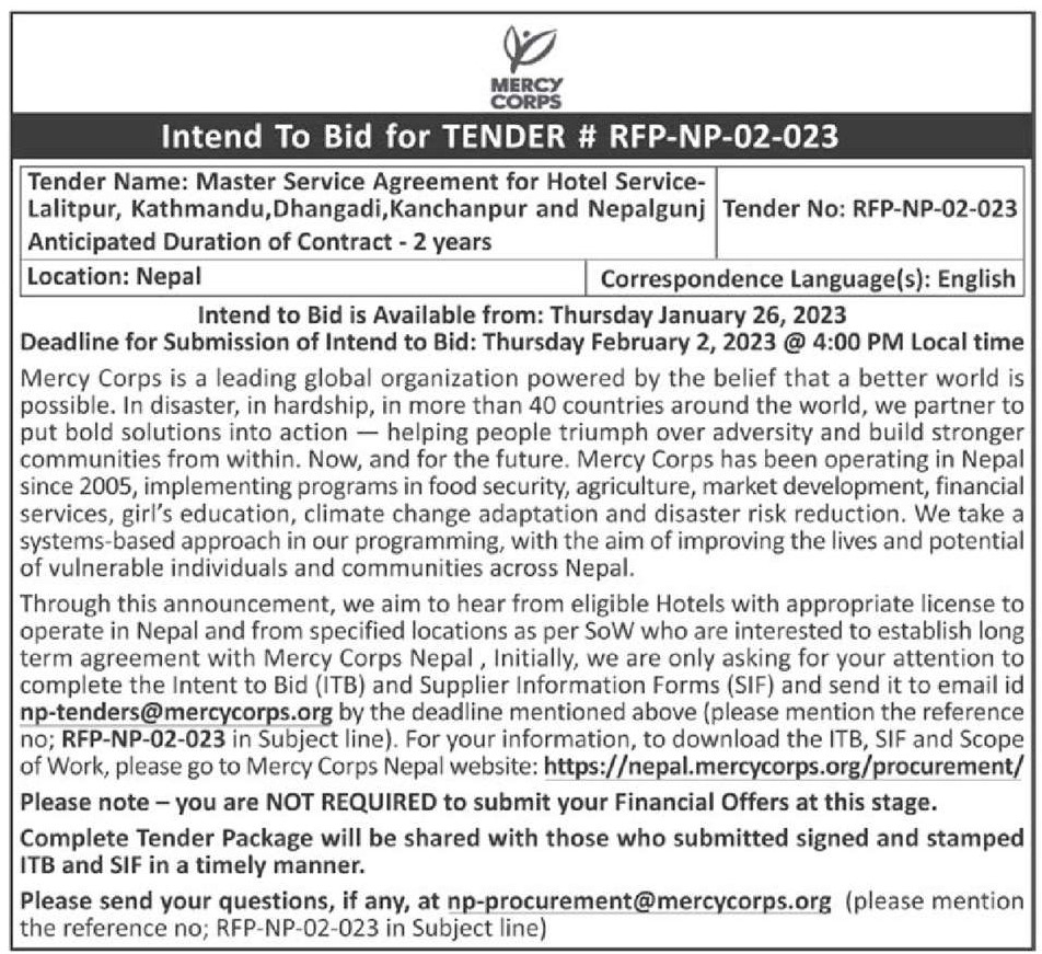 Master Service Agreement for Hotel Service | Tender | merojob Master Service Agreement for Hotel Service | Tender | merojob
