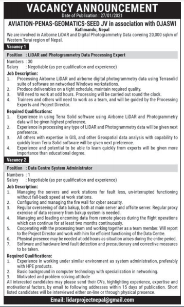 LIDAR and Photogrammetry Data Processing Expert Job Vacancy in Nepal ... LIDAR and Photogrammetry Data Processing Expert Job Vacancy in Nepal ...