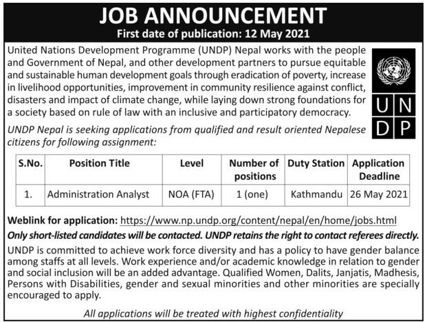 Administration Analyst Job Vacancy In Nepal United Nations