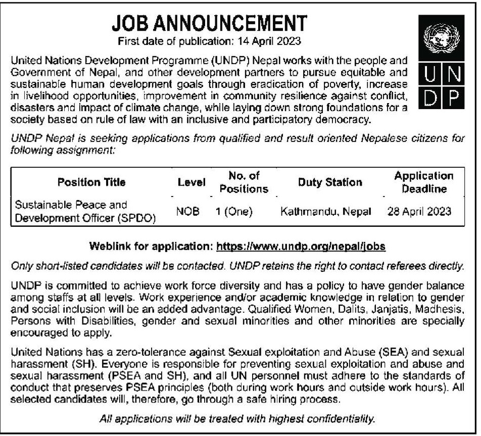 Sustainable Peace And Development Officer Job Vacancy In Nepal United