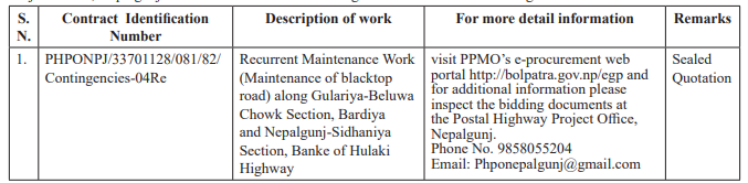 Invitation for Bids for Recurrent Maintenance Works | Tender | merojob Invitation for Bids for Recurrent Maintenance Works | Tender | merojob